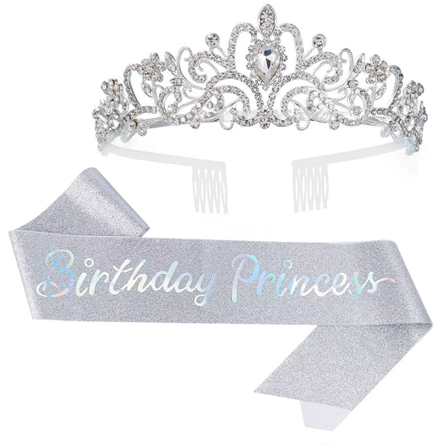 Corona Plateada de Cumpleaños + Banda de Cumpleañera – Tu Fiesta a un Click