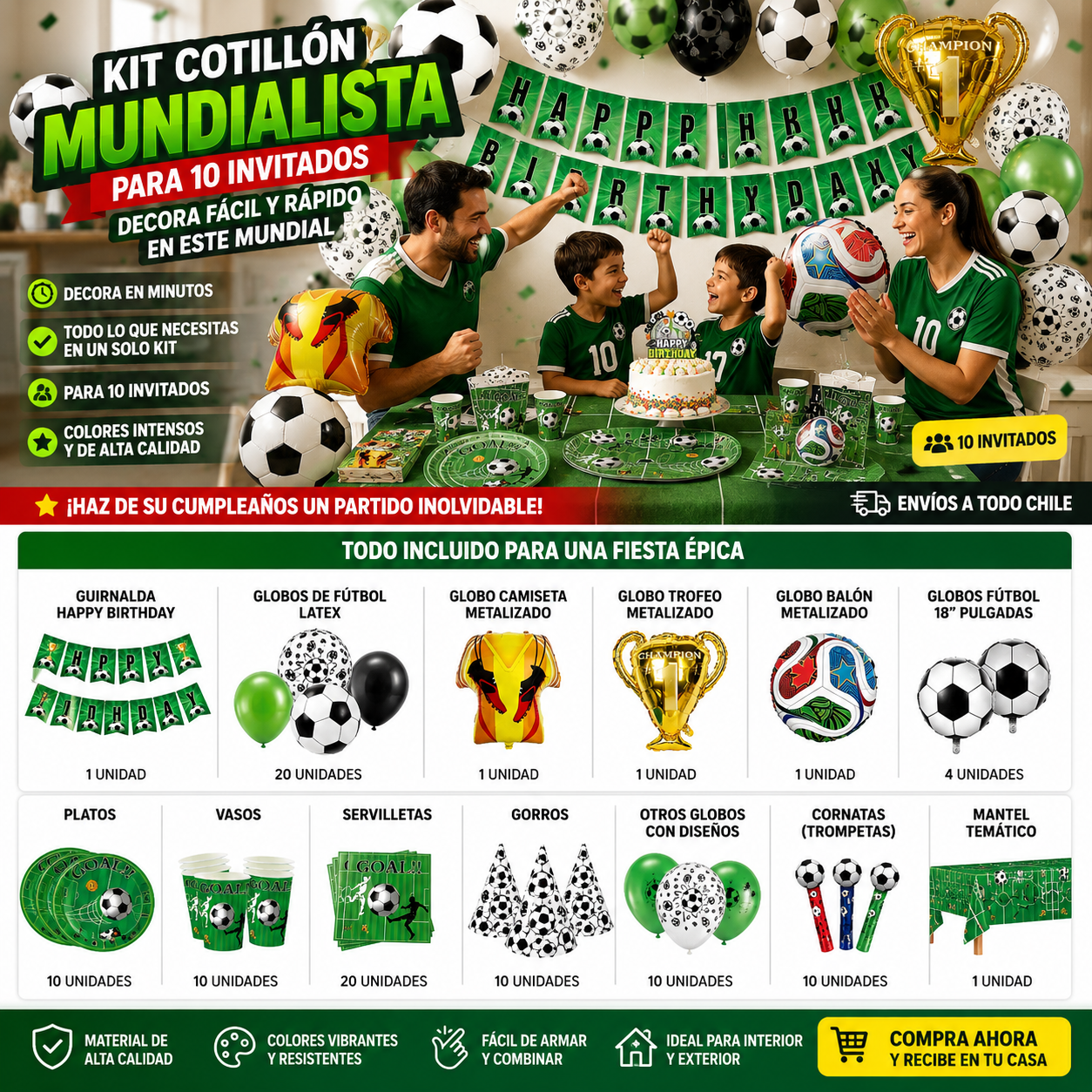 Kit Cotillón Fútbol Mundialista x10 Decoración Cumpleaños – Tu Fiesta a ...